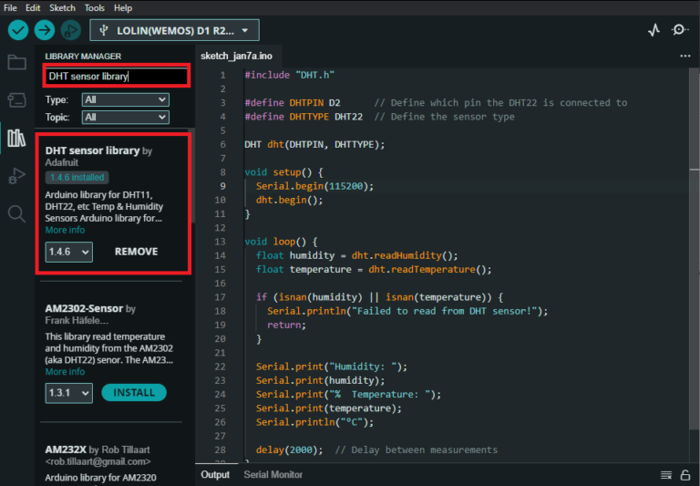 Connecting a DHT22 to the WeMos D1 Mini